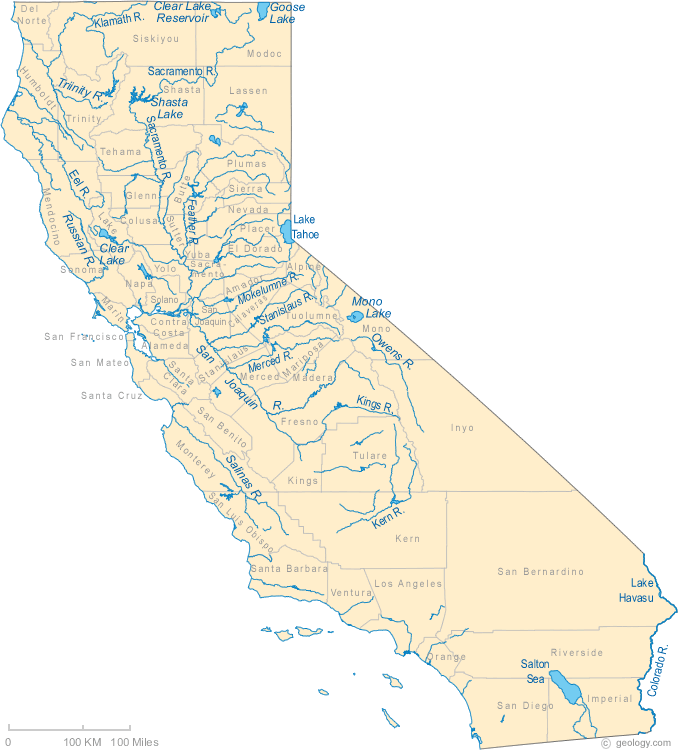 Map Of Rivers In California